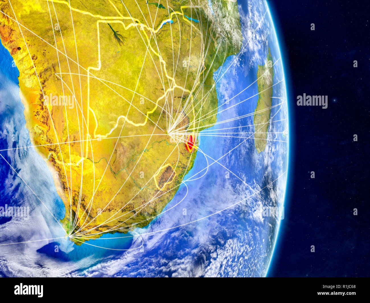 eSwatini on planet Earth with networks. Extremely detailed planet ...