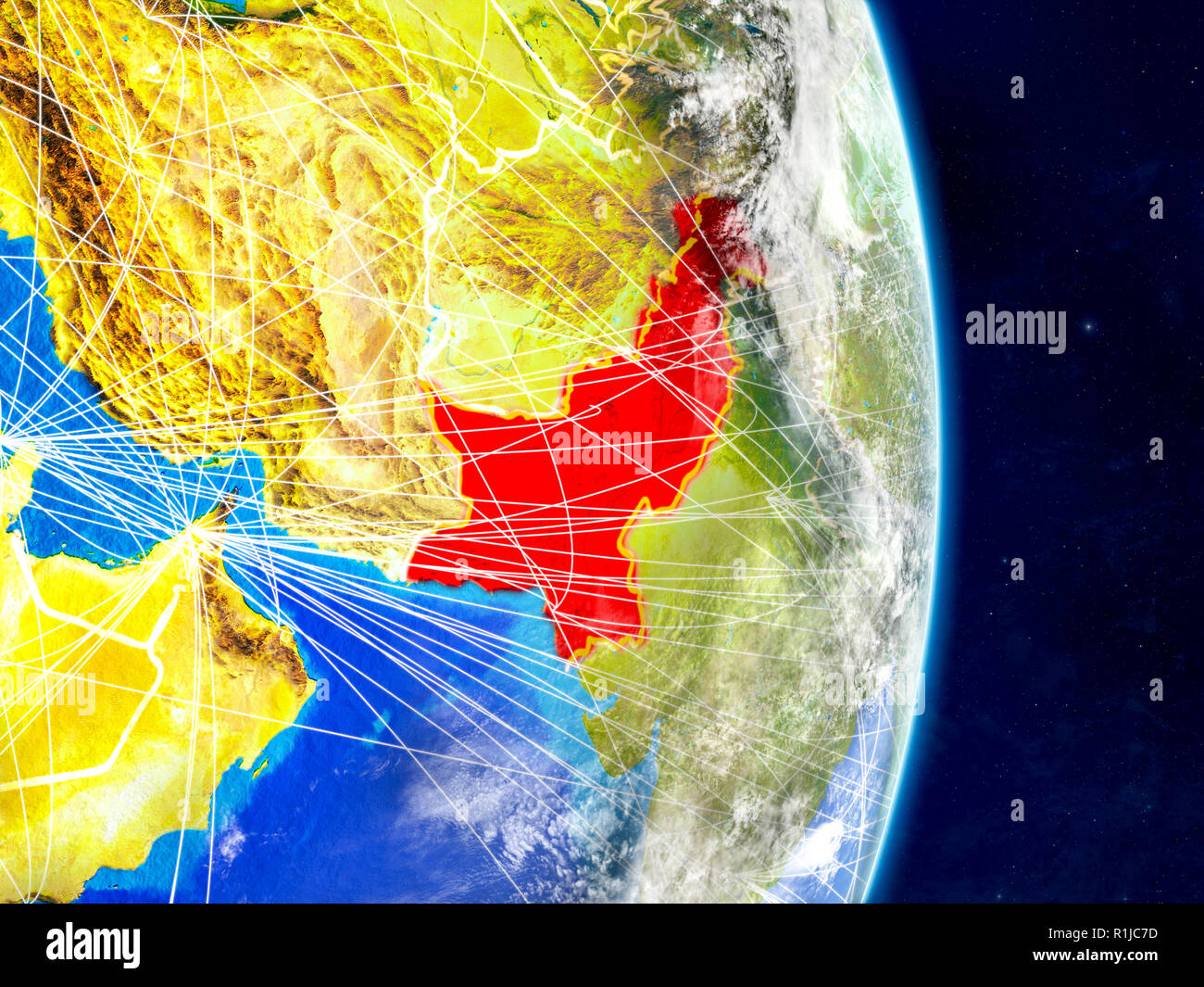 Pakistan on planet Earth with networks. Extremely detailed planet ...