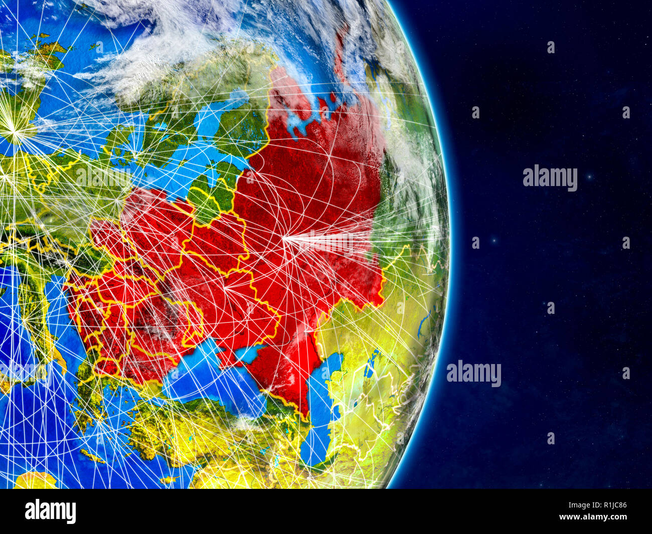 Eastern Europe on planet Earth with networks. Extremely detailed planet ...