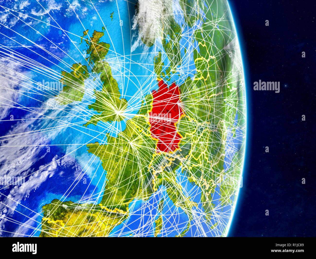 Germany on planet Earth with networks. Extremely detailed planet ...