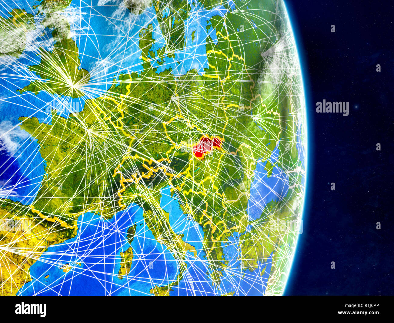Slovakia on planet Earth with networks. Extremely detailed planet ...