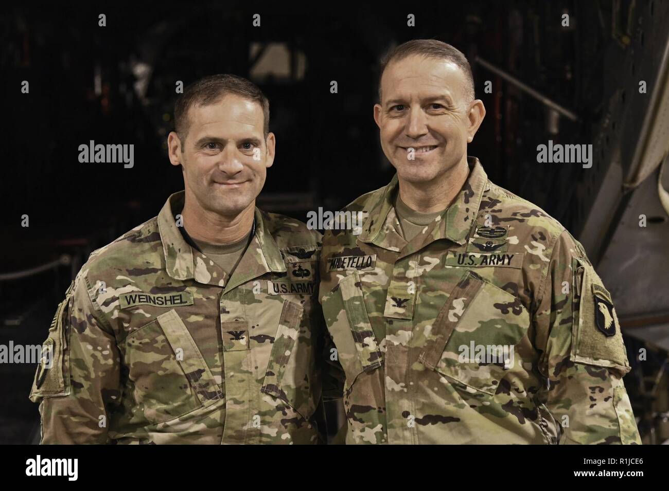 U.S. Army Col. Matthew R. Weinshel (left) and newly promoted Col. Chris ...