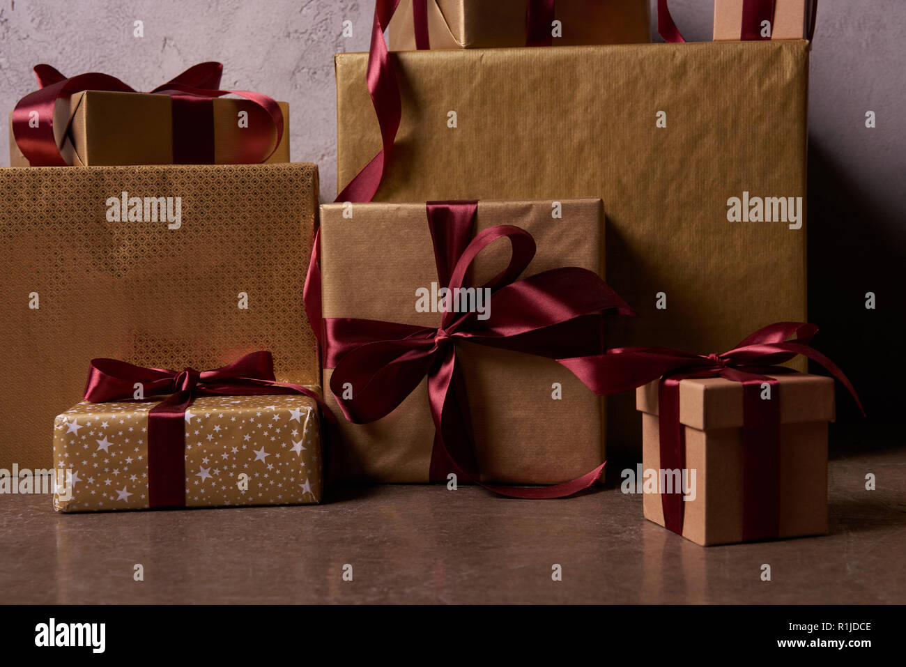 Gift boxes on floor hi-res stock photography and images - Alamy