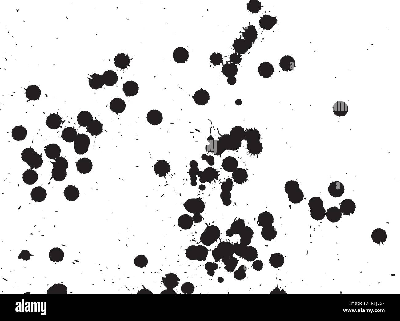 Ink grunge drops texture. Black hand drawn splashes and stains on white ...