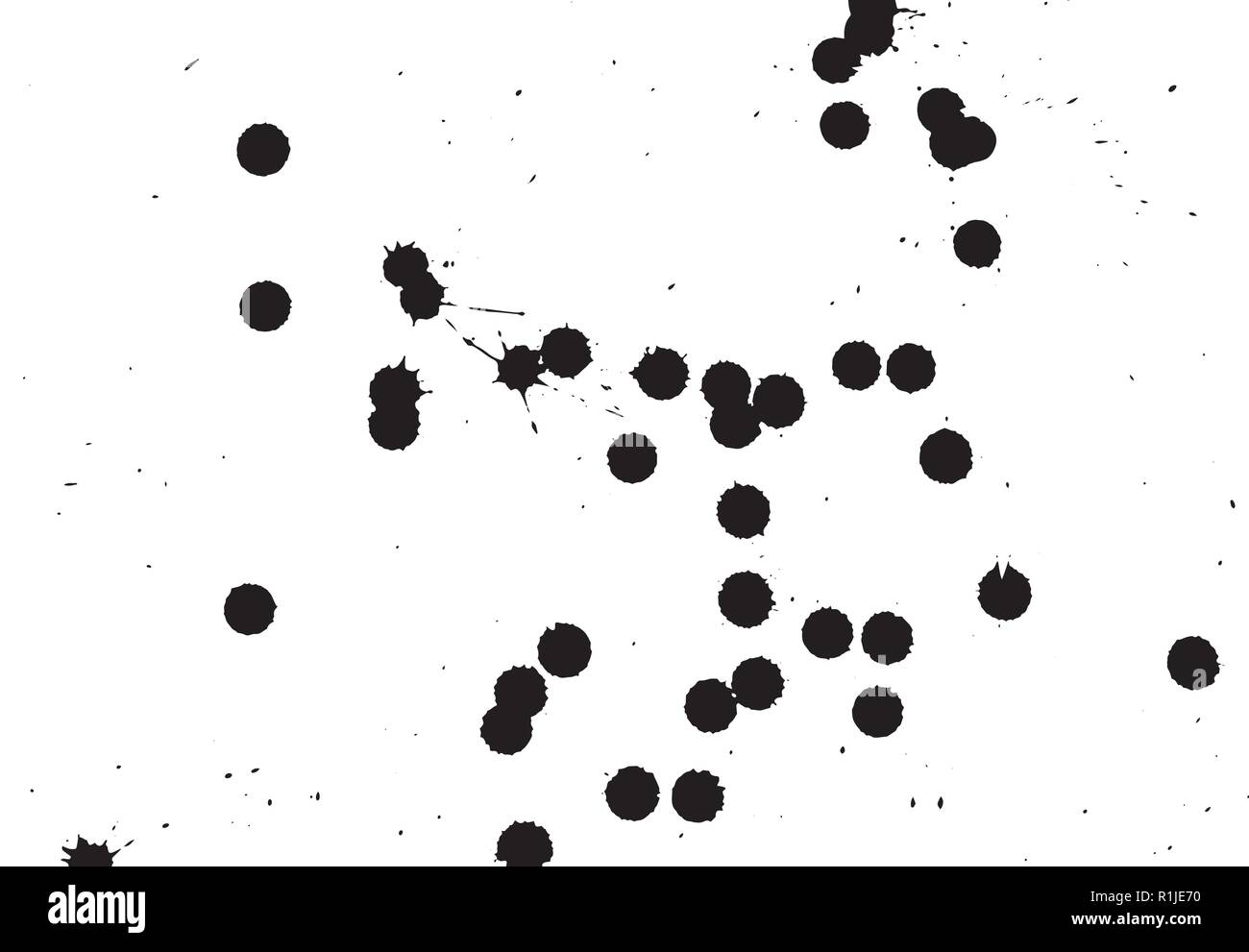 Ink grunge drops texture. Black hand drawn splashes and stains on white ...