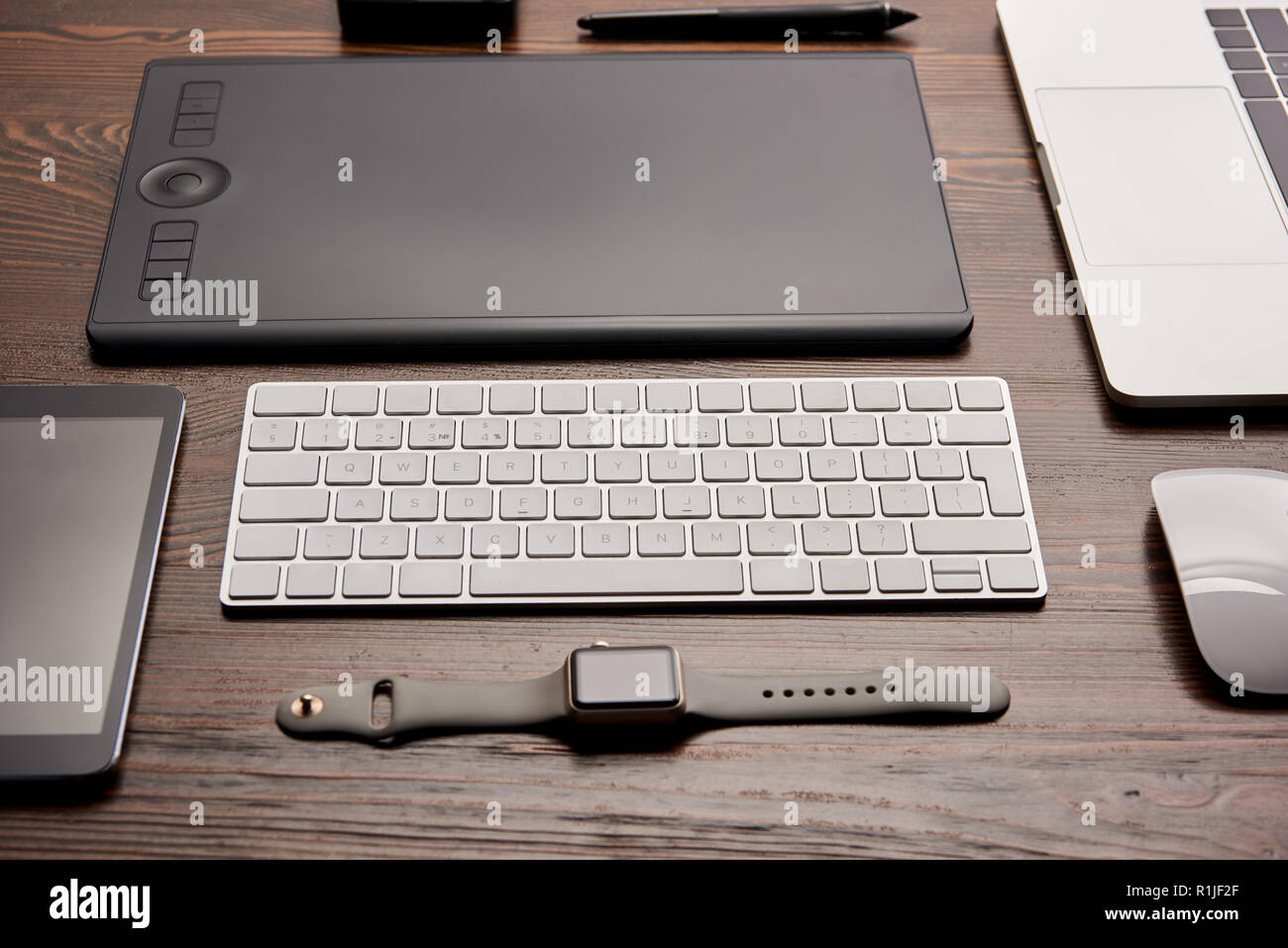 close-up shot of different devices on graphics designer workplace Stock ...