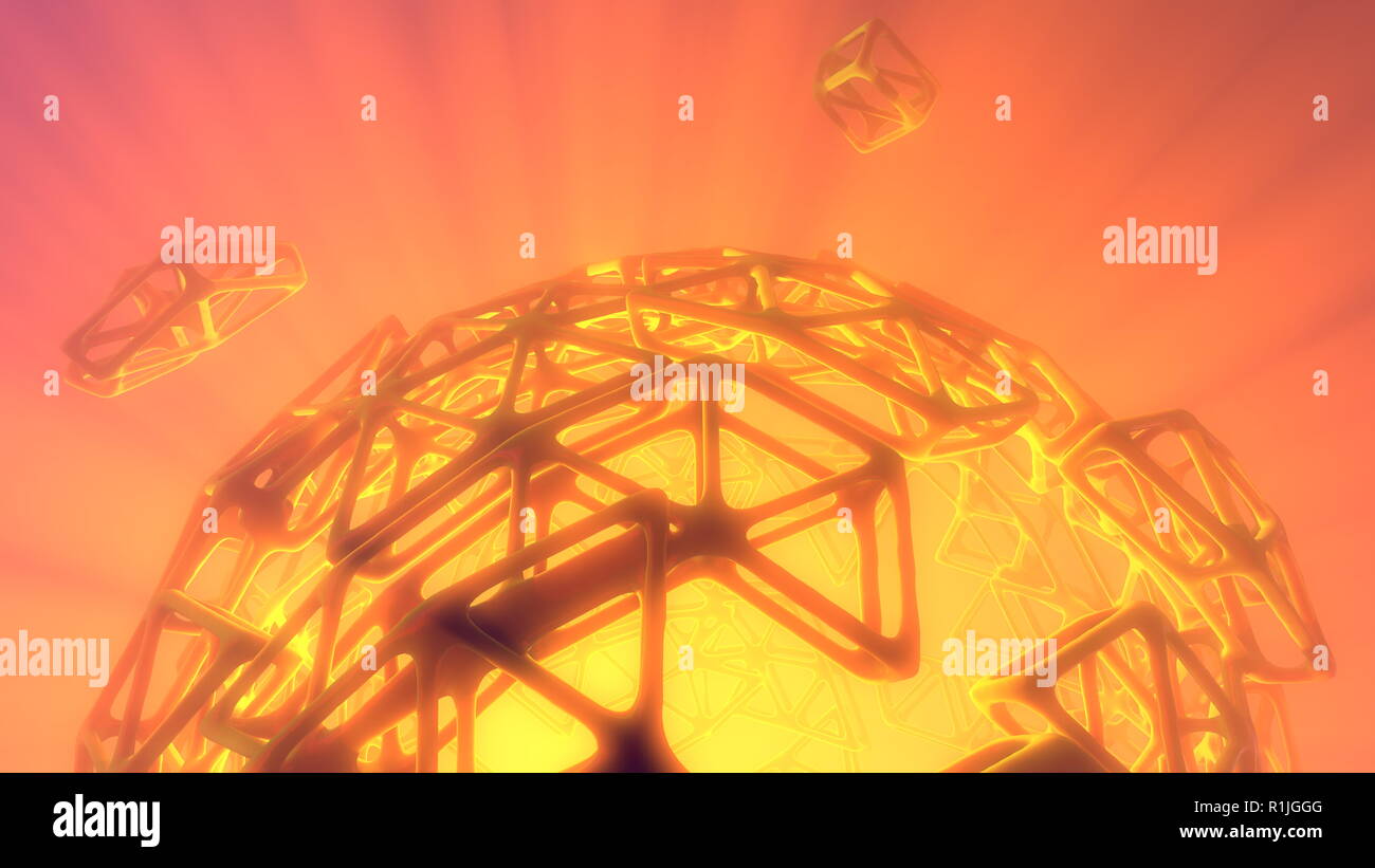 Abstract 3d rendering concept of high poly sphere with chaotic mesh ...