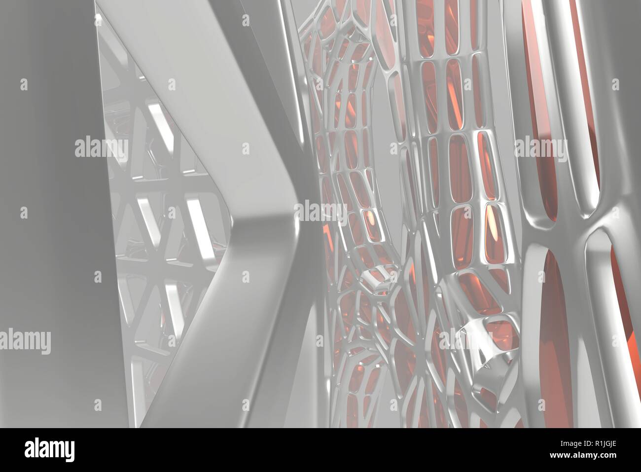 Abstract 3d rendering concept of high poly architecture with steel and ...