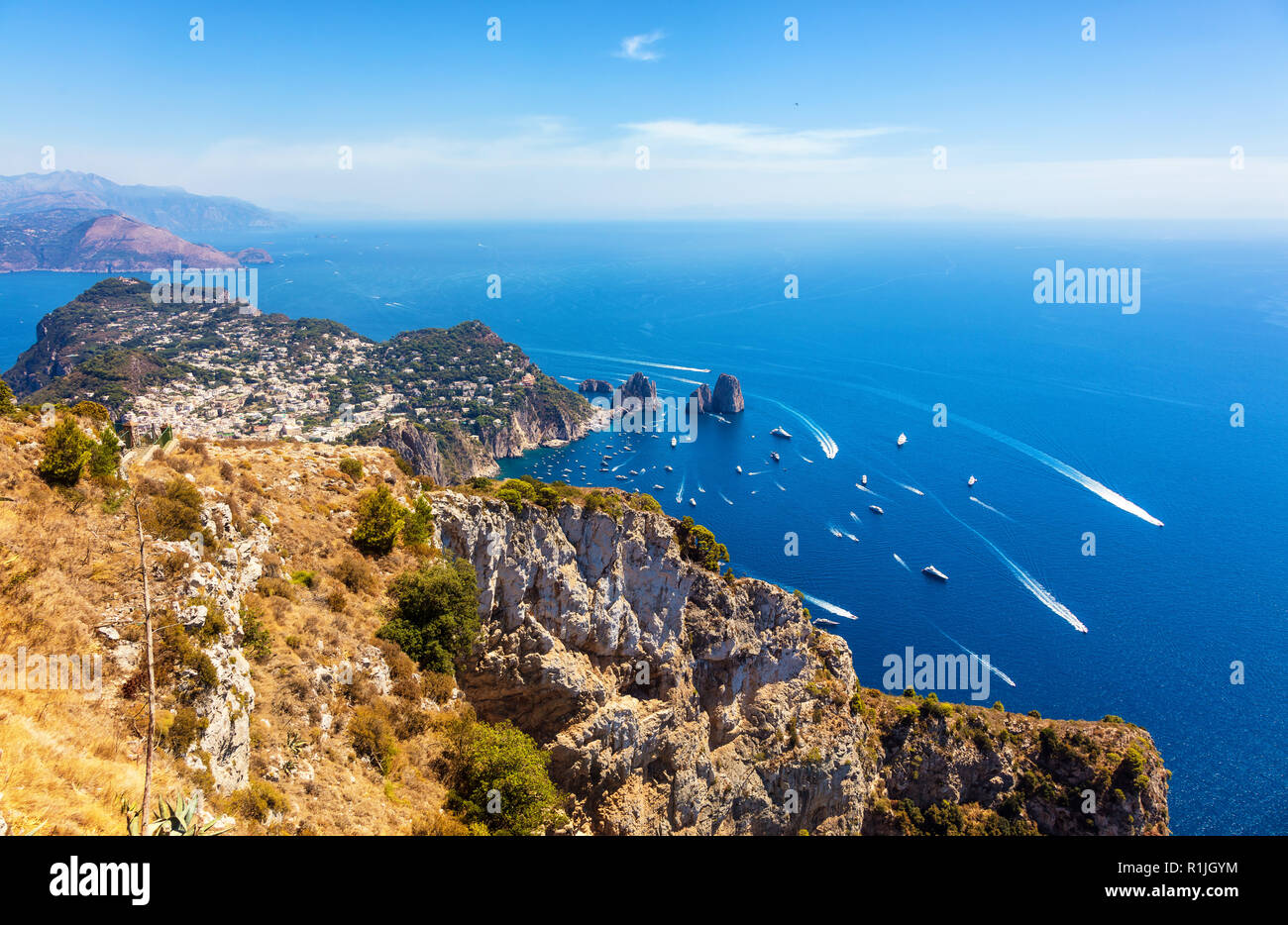 View of the sea from the heights of Mount Solaro, Anacapri, Capri ...