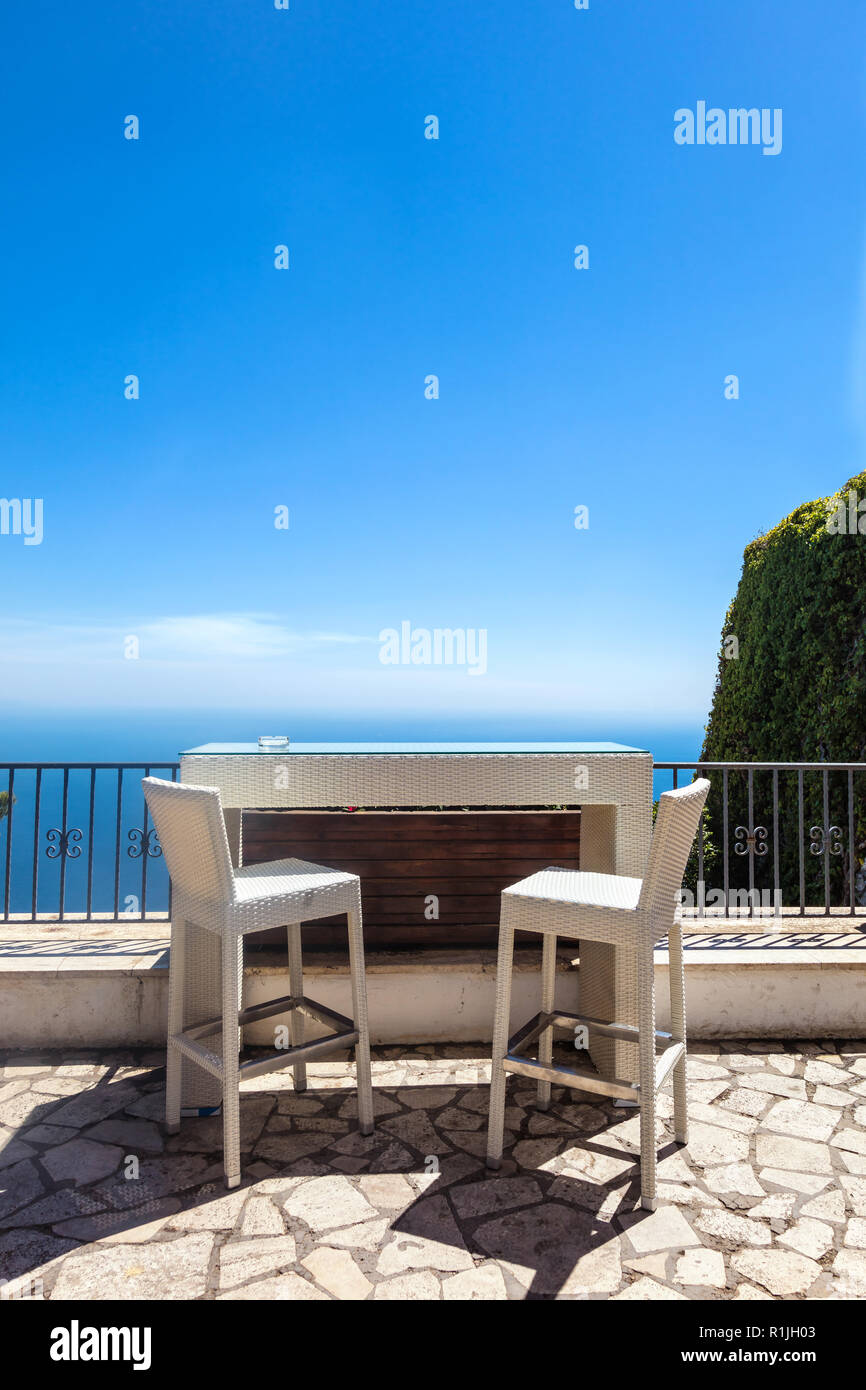 View of a terrace and the sea from the heights of Mount Solaro ...