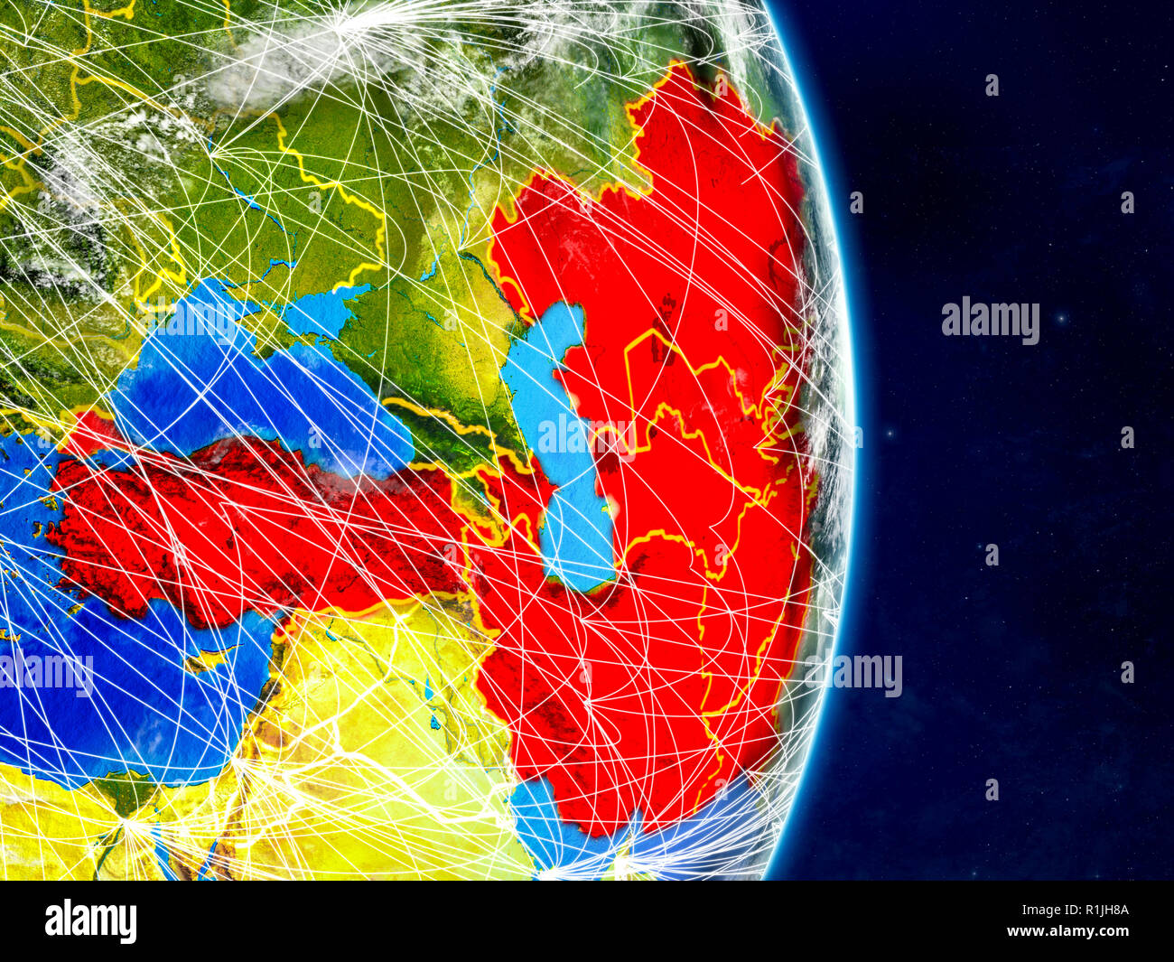 ECO member states on planet Earth with networks. Extremely detailed ...
