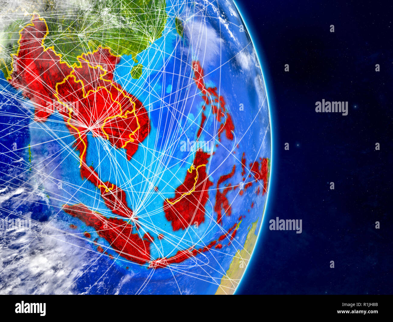 ASEAN memeber states on planet Earth with networks. Extremely detailed ...