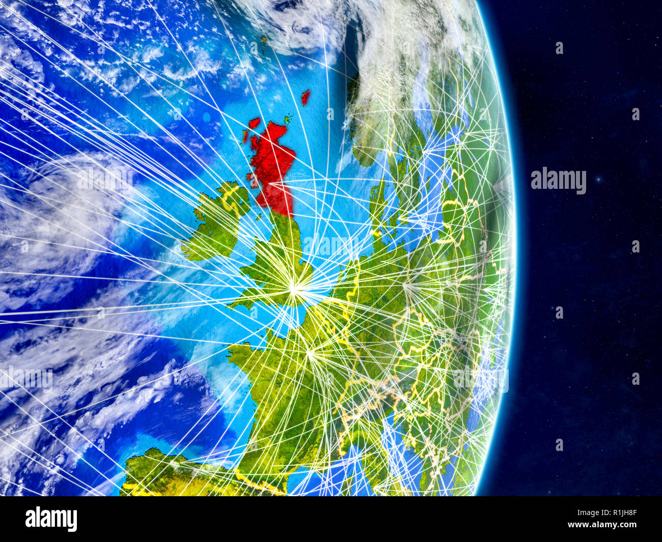 Scotland on planet Earth with networks. Extremely detailed planet ...