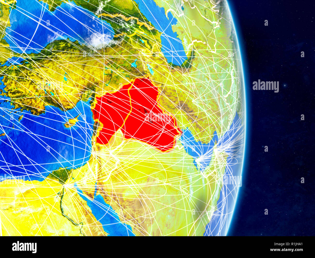 Islamic State on planet Earth with networks. Extremely detailed planet ...