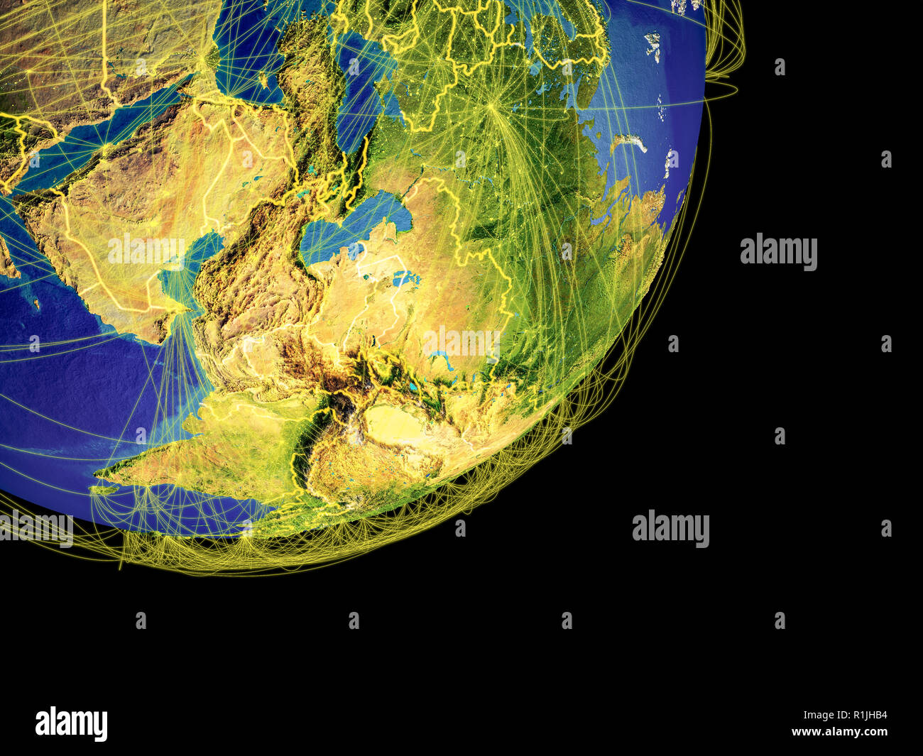 Asia from space on planet Earth with country borders and international ...