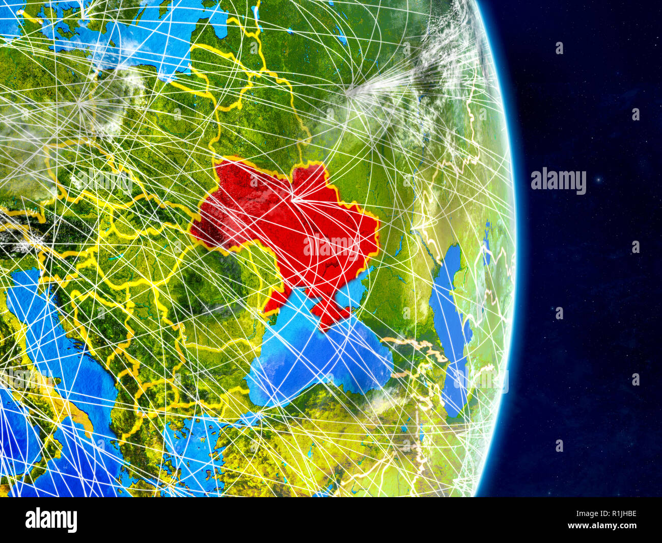 Crimea on planet Earth with networks. Extremely detailed planet surface ...