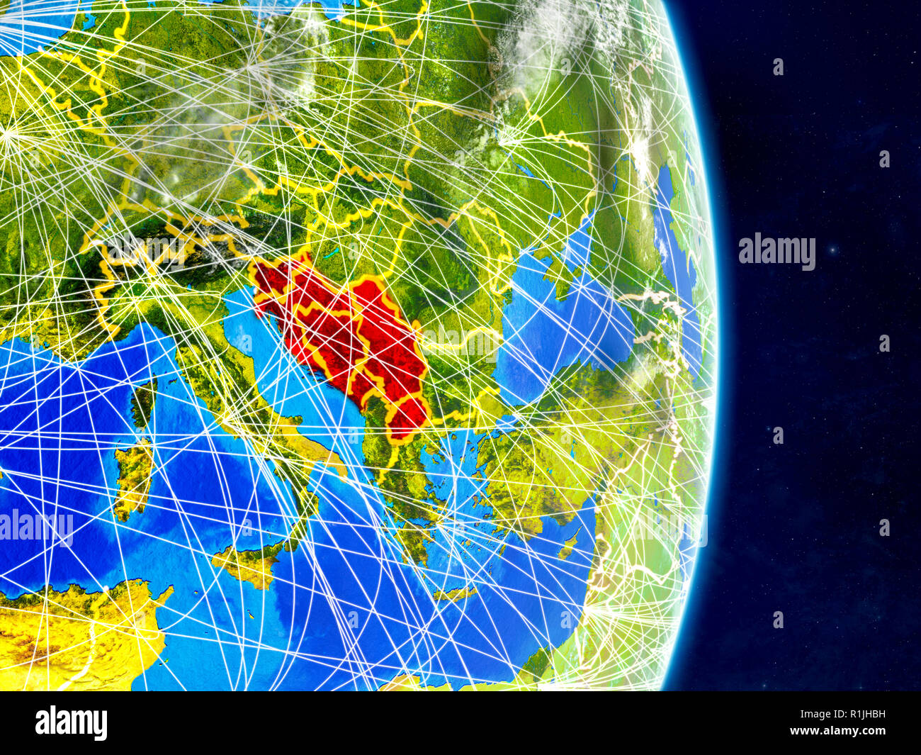Former Yugoslavia on planet Earth with networks. Extremely detailed ...