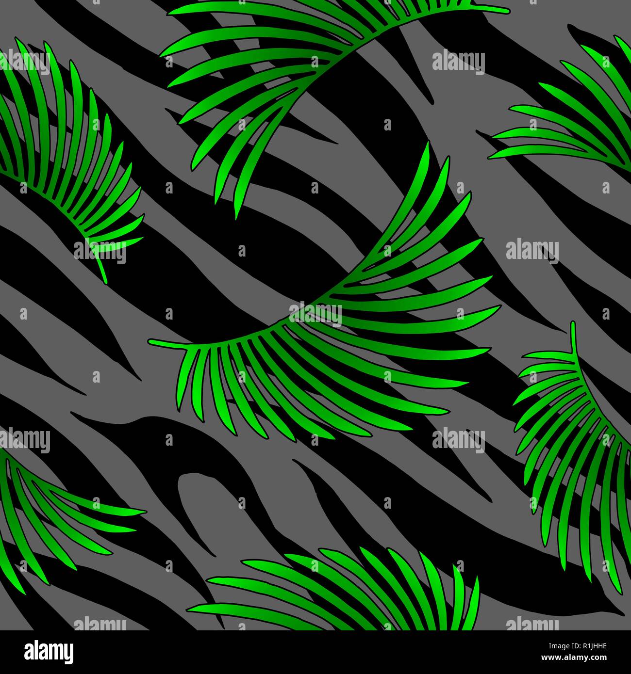 Tropical Palm Leaves Jungle On Tiger Fur Seamless Vector Pattern