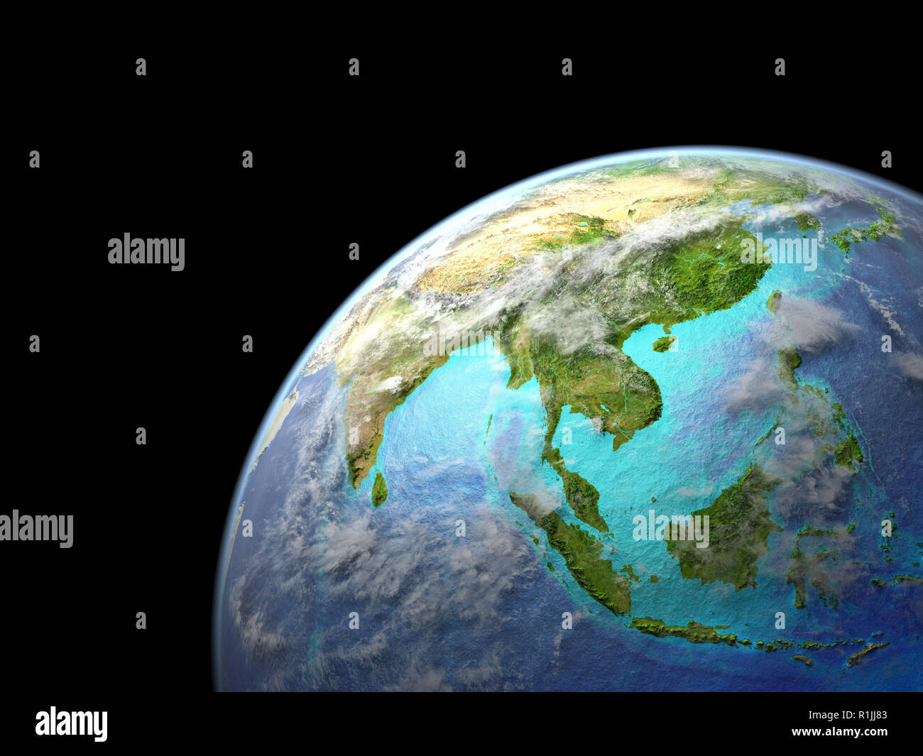 Asia on Earth from space. Very fine detail of planet surface, realistic ...