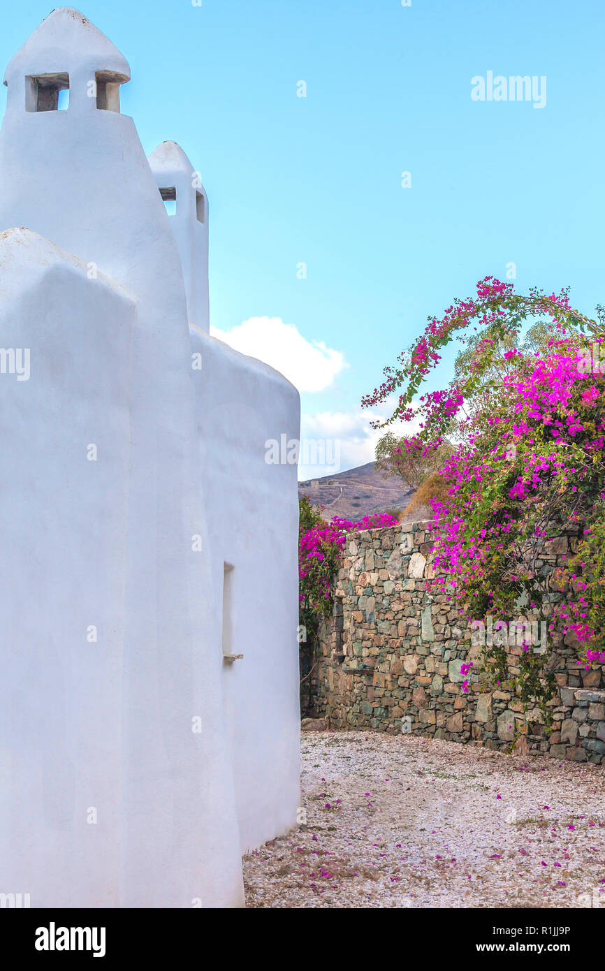 Bougainvillea Driveway. Greek Cycladic Architecture. Pebble driveway ...
