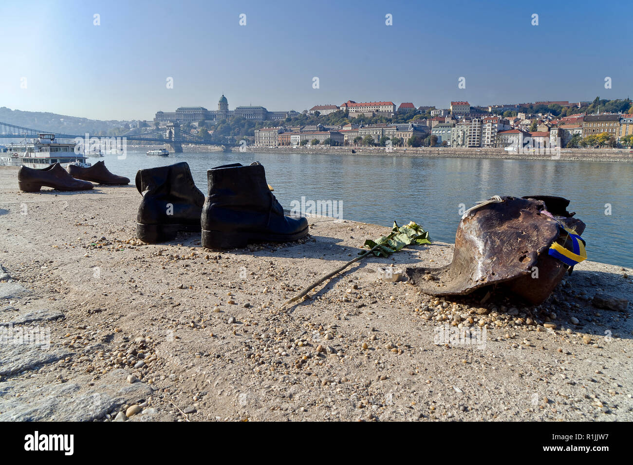 Budapest, capital city of Hungary. Bank side memorial to the jews ...