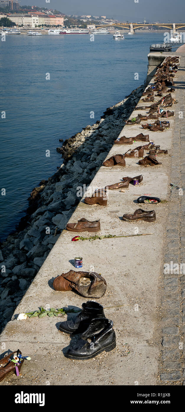 Budapest, capital city of Hungary. Bank side memorial to the jews ...
