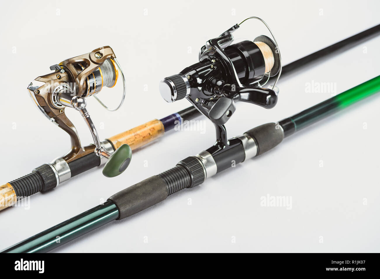 close up view of fishing rods isolated on white Stock Photo - Alamy