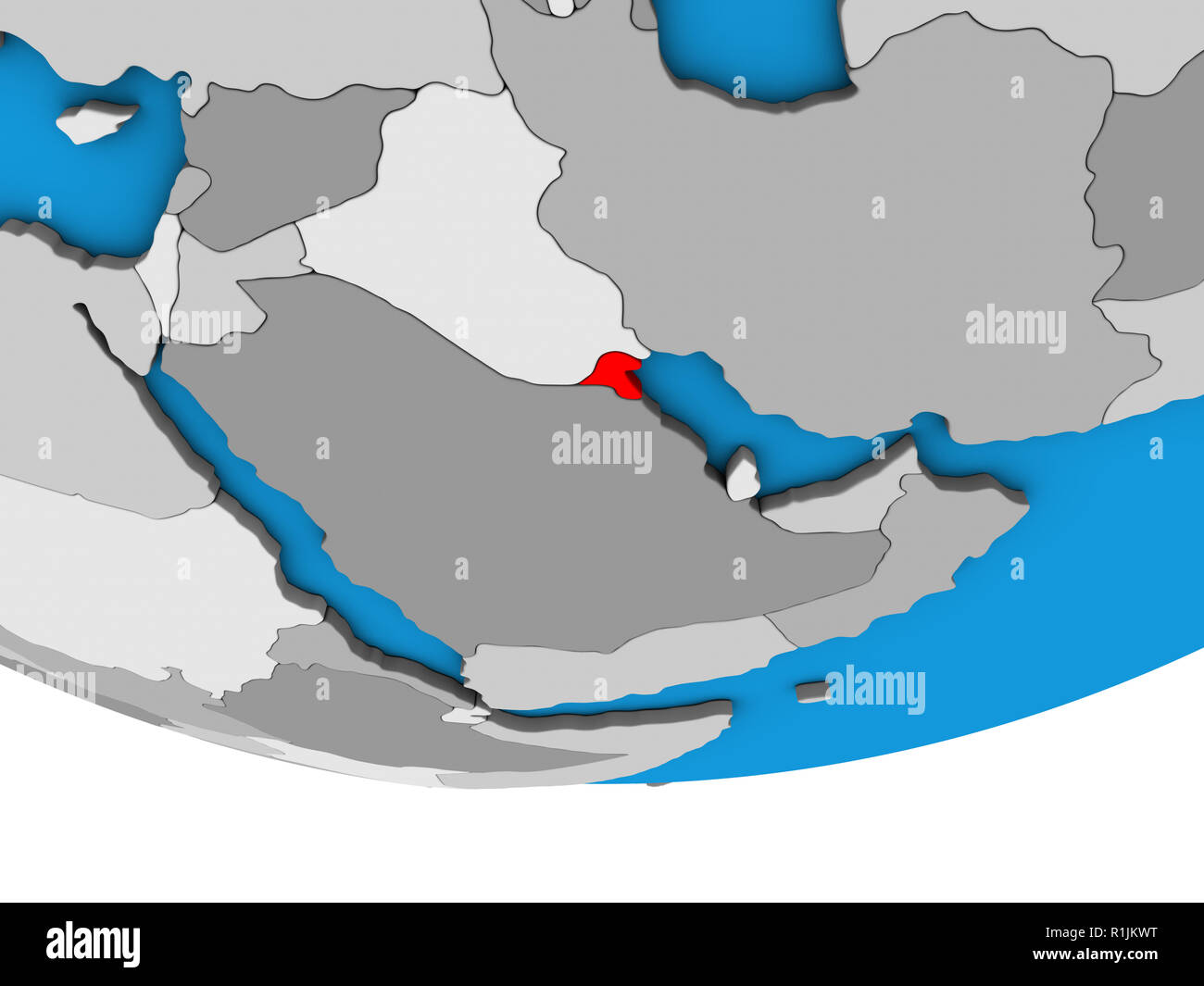 Kuwait on simple political 3D globe. 3D illustration Stock Photo - Alamy