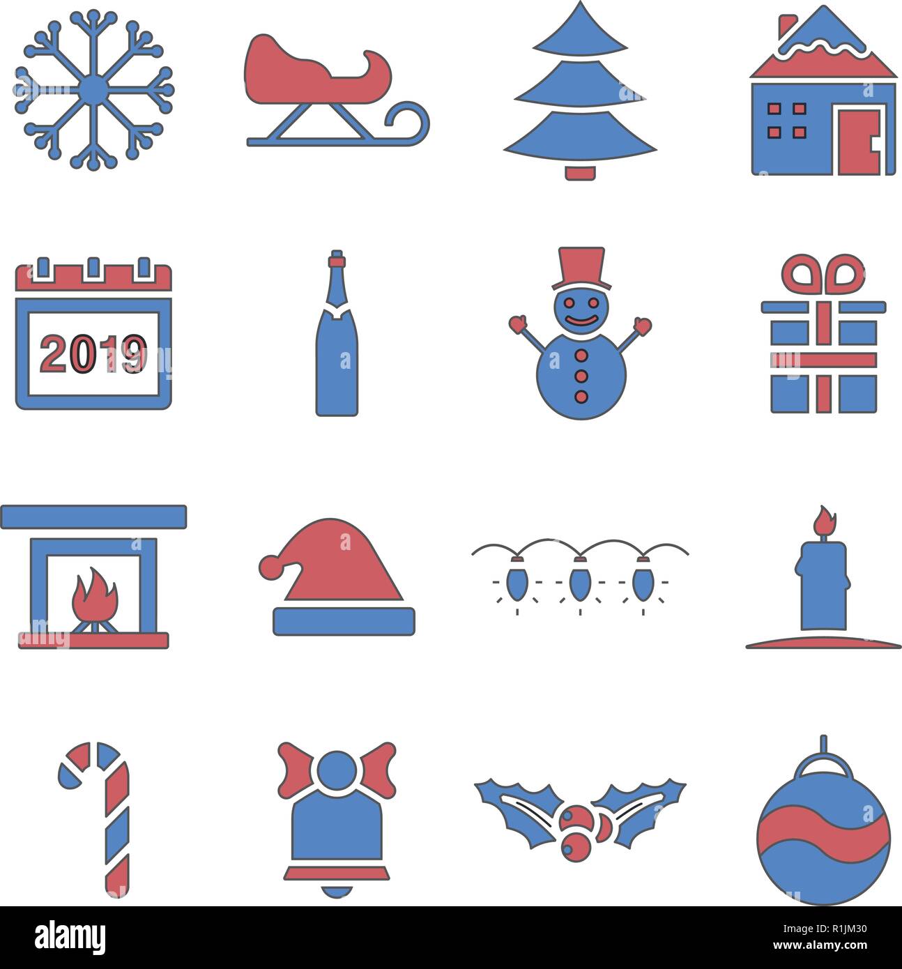 Winter and holidays icon set in filled line style Stock Vector Image ...