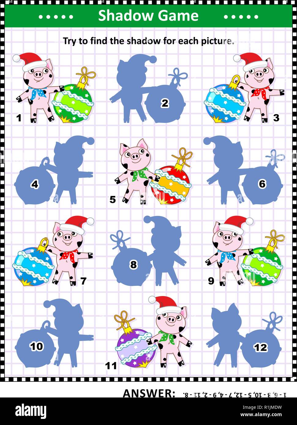 Winter holidays themed visual puzzle or picture riddle with cute little ...