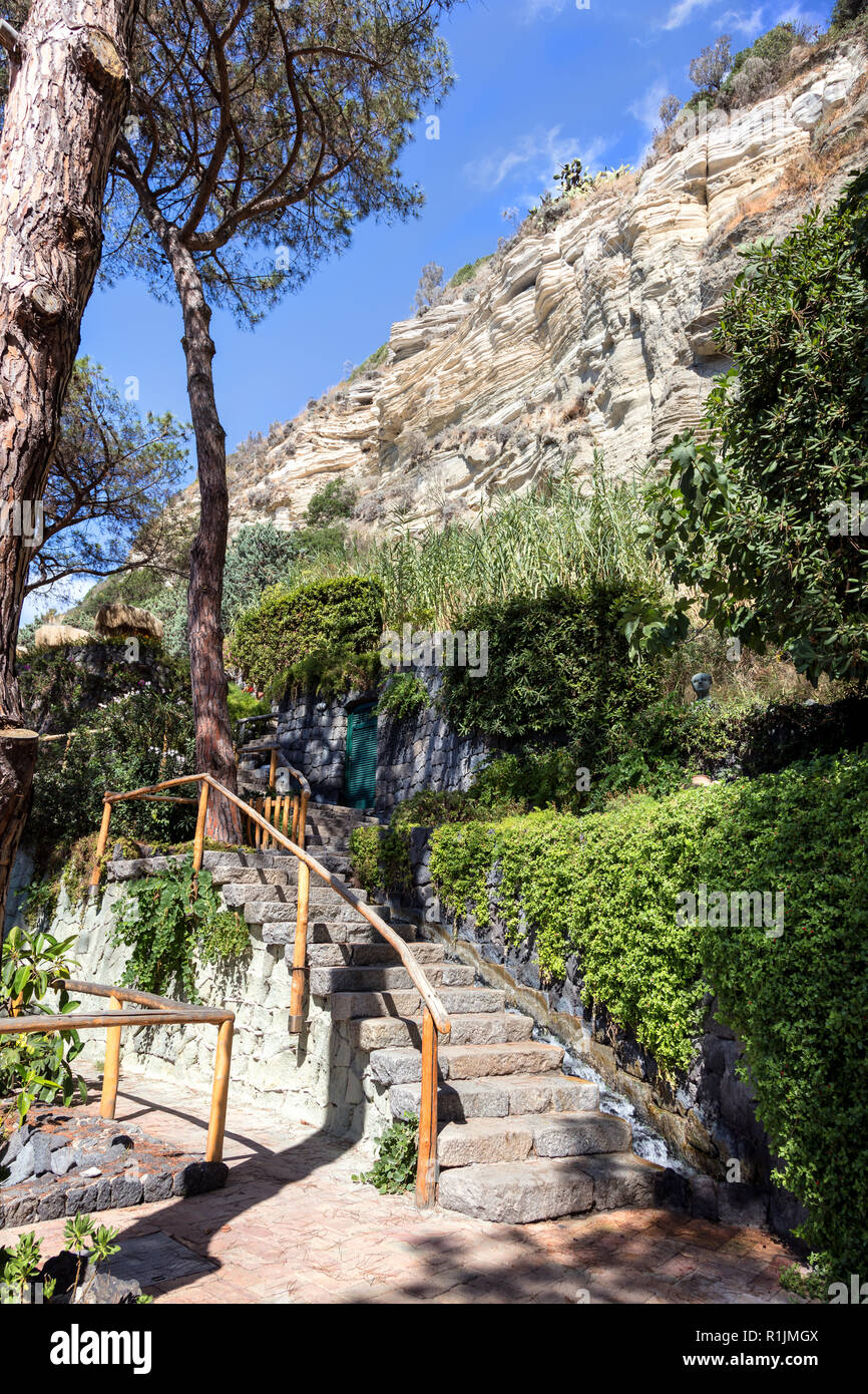 View of the staircase to the natural sauna of the Poseidon thermal ...