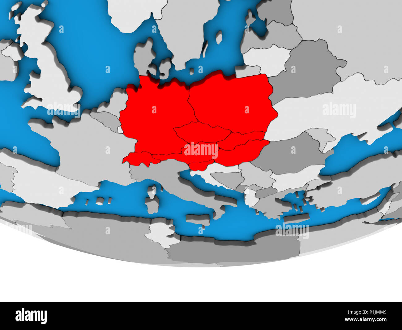 Central Europe on simple political 3D globe. 3D illustration Stock ...