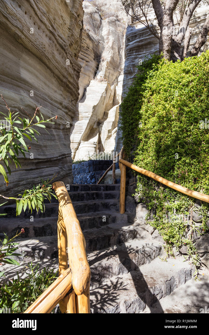 View of the staircase to the natural sauna of the Poseidon thermal ...