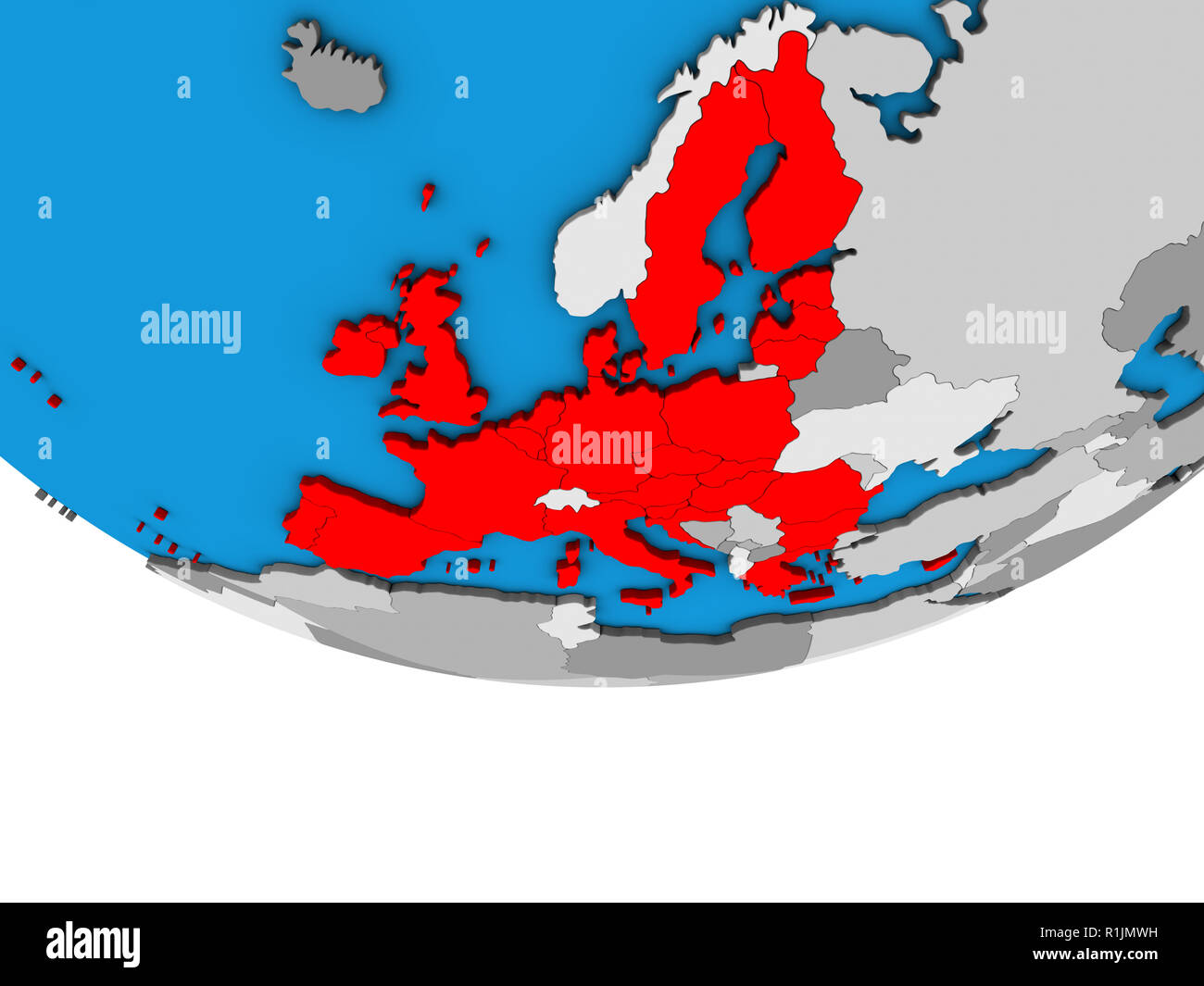 European Union on simple political 3D globe. 3D illustration Stock ...