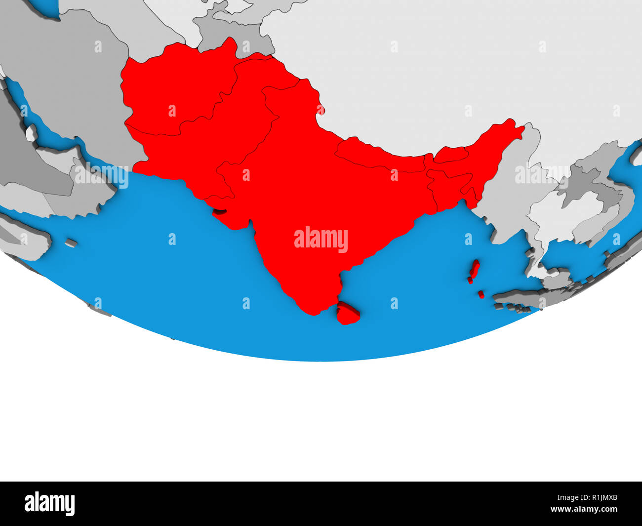 SAARC memeber states on simple political 3D globe. 3D illustration ...
