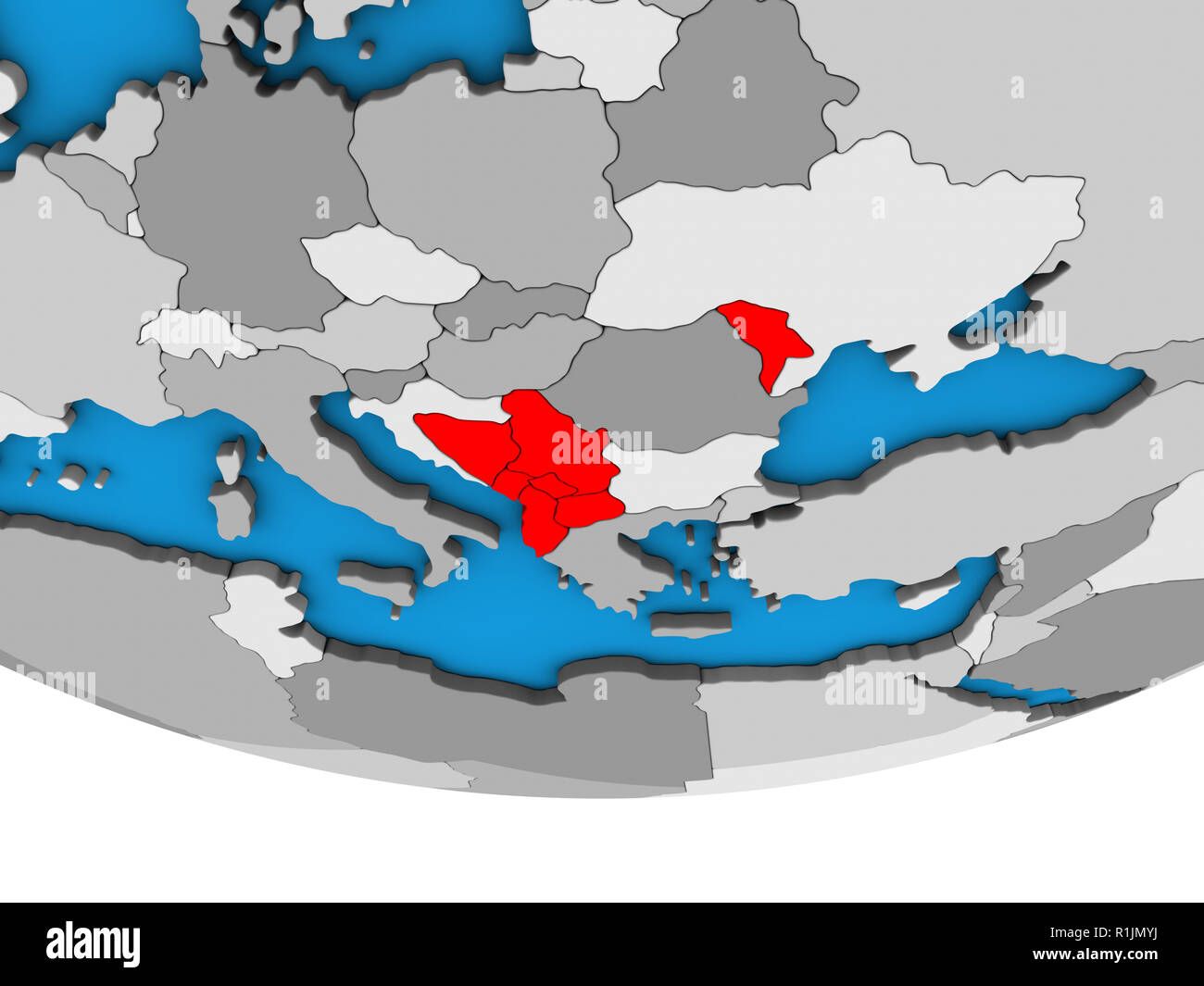 CEFTA countries on simple political 3D globe. 3D illustration Stock ...