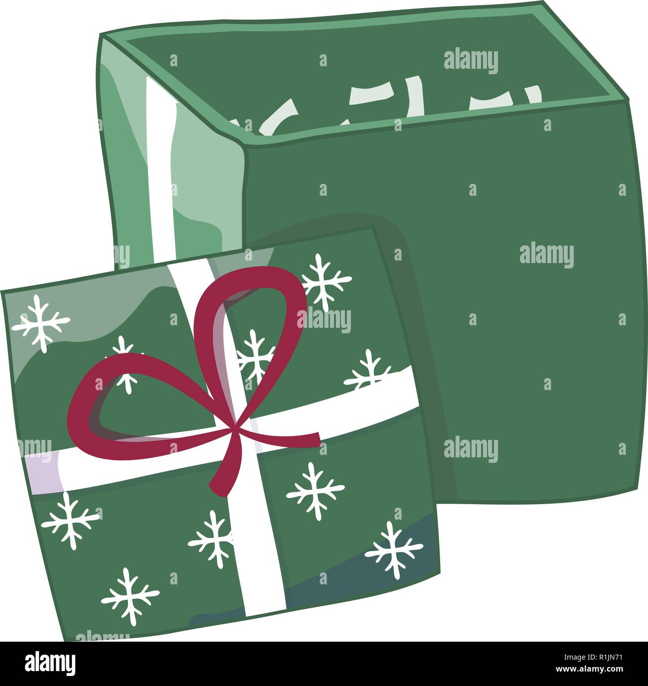 Green open gift box with a bow icon, special present idea. Flat design ...