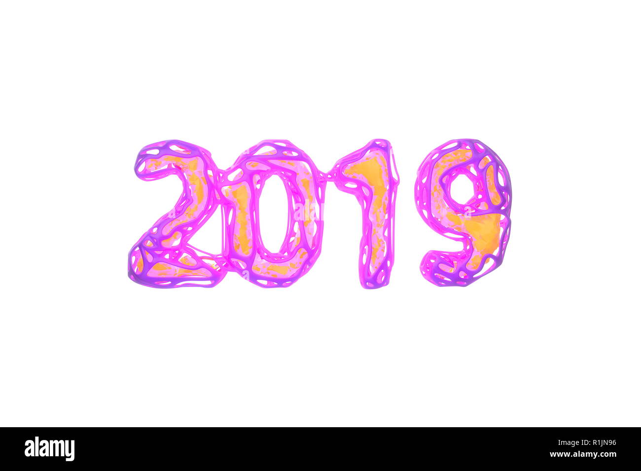 Happy New Year Banner with 2019 Numbers made by bright pink wire and ...