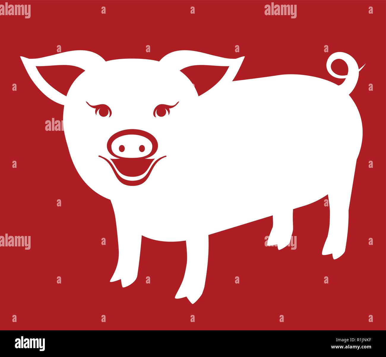 Pig icon. White Pig on red background. Simple drawing Stock Vector ...