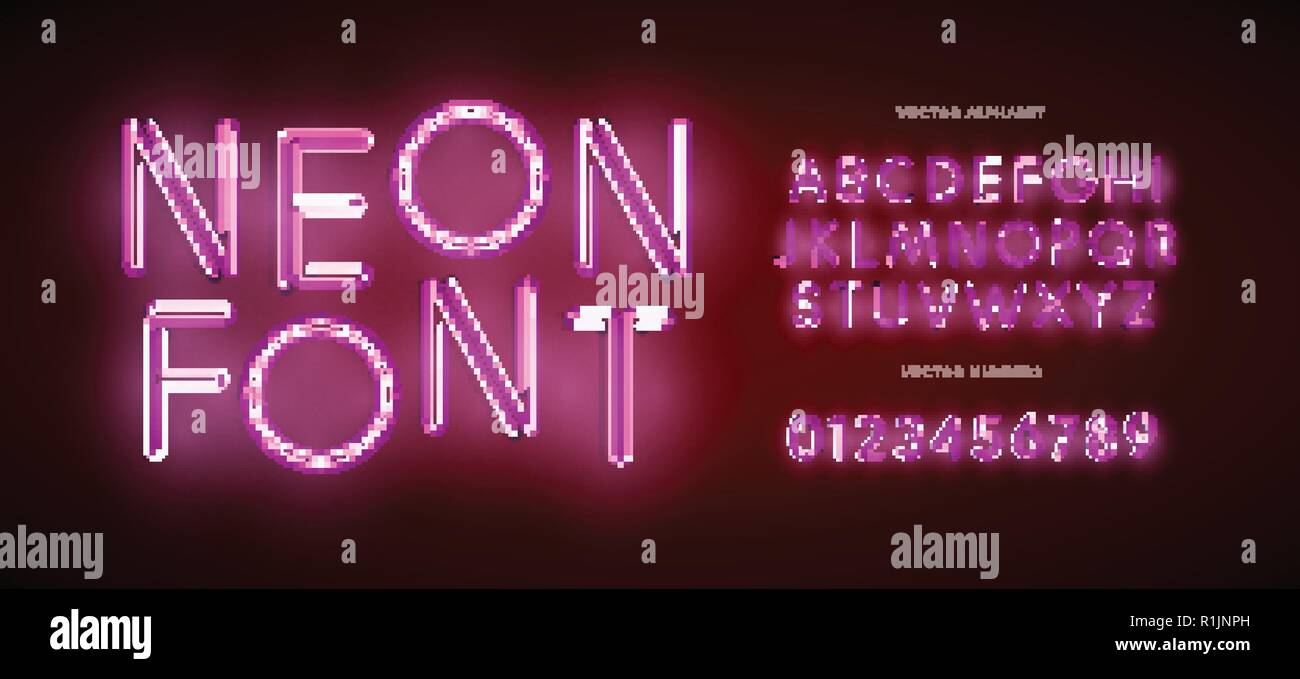 Set of neon letters and numbers. Type for Modern Neon logo, Night light ...