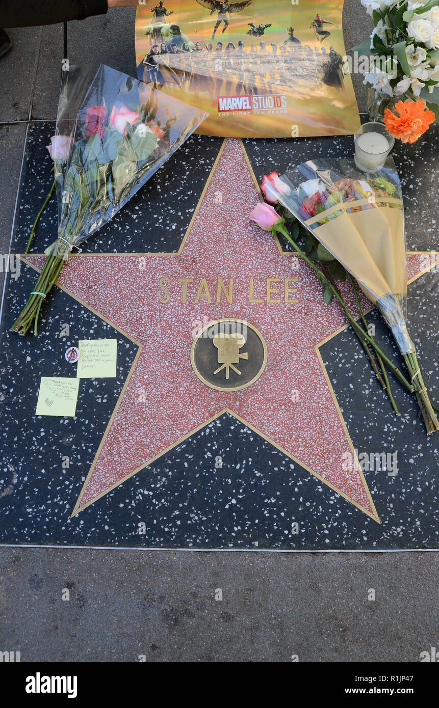 Hollywood, California, USA. 12th Nov, 2018. Flowers placed on Stan Lee ...