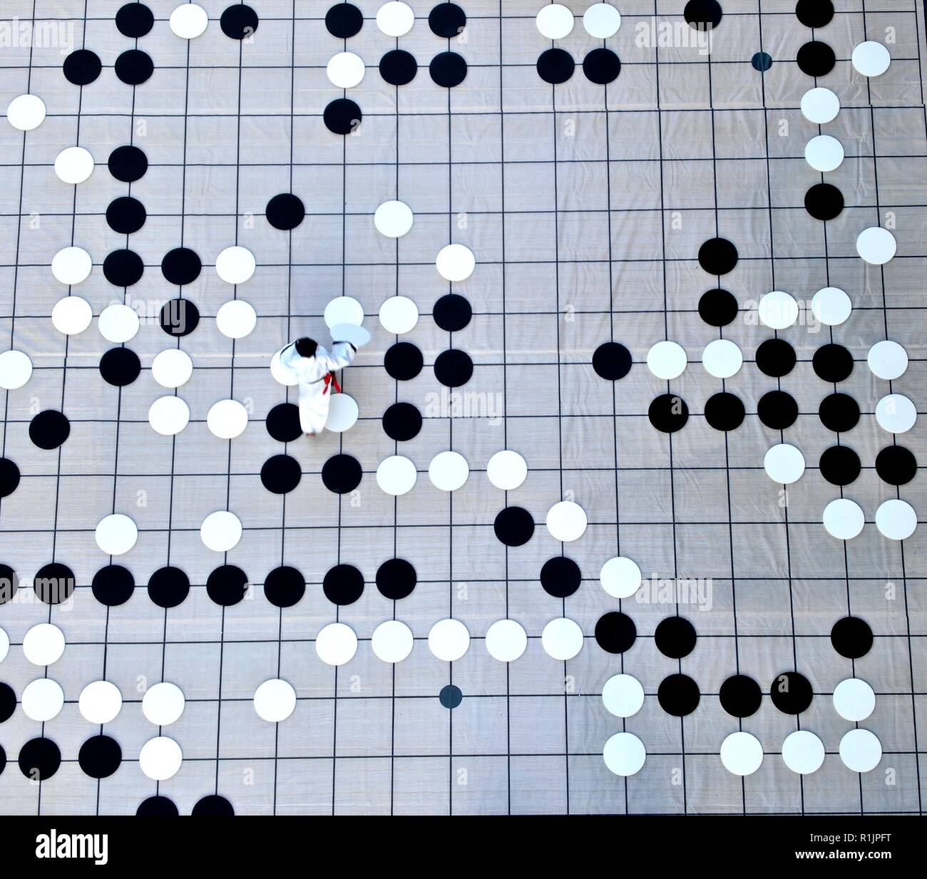 China. 13th Nov, 2018. Luoyang, CHINA-People play a special go chess ...
