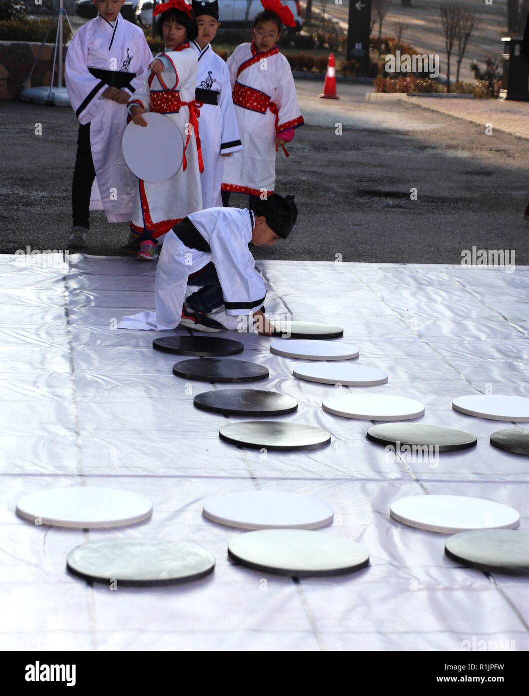 China. 13th Nov, 2018. Luoyang, CHINA-People play a special go chess ...
