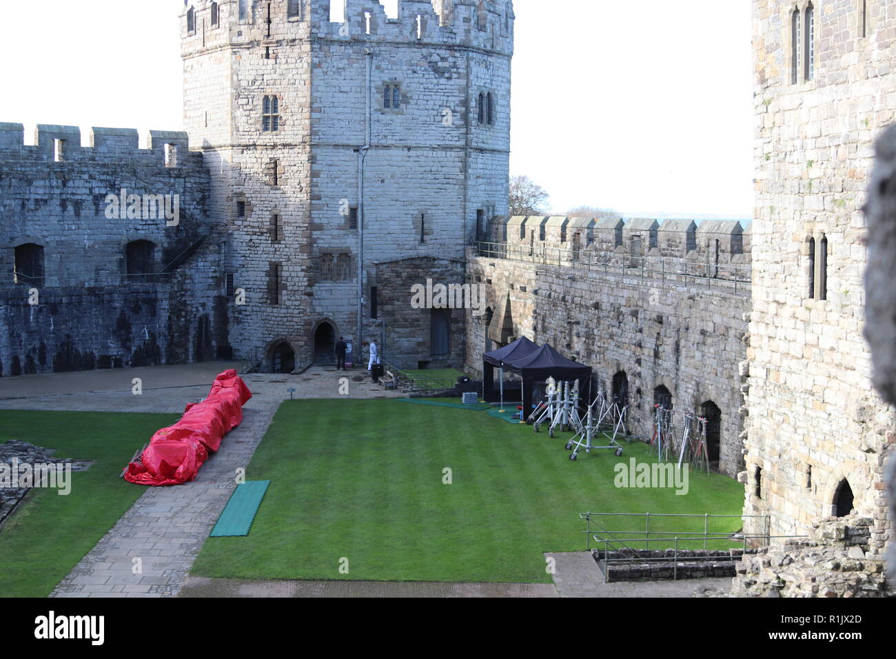 Netflix Filming the series The Crown in Caernarfon Castle Stock Photo ...