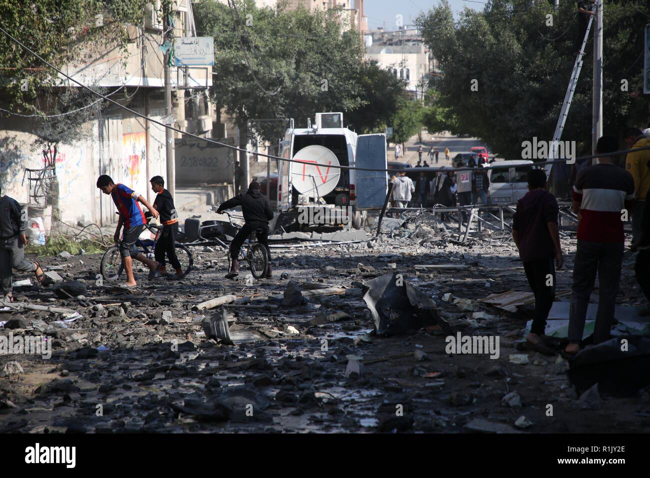 Gaza City, The Gaza Strip, Palestine. 13th Nov, 2018. Remains of Al ...