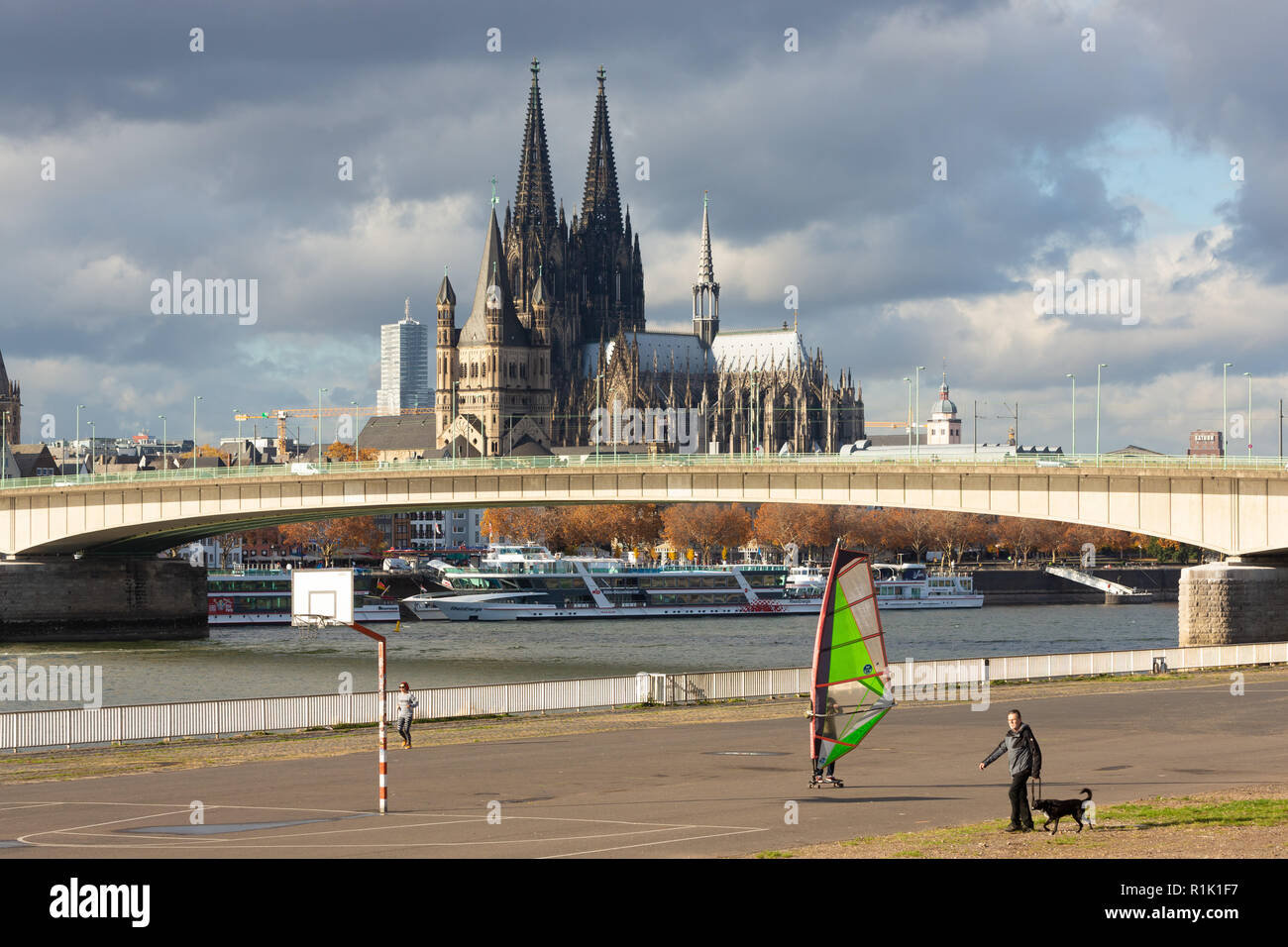 Cologne, Germany, 13th November 2018: A windskater moves on the ...
