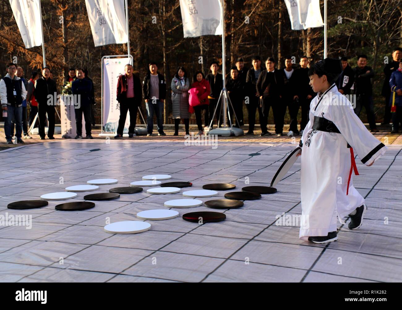 Luoyang, China. 13th Nov, 2018. People play a special go chess contest ...