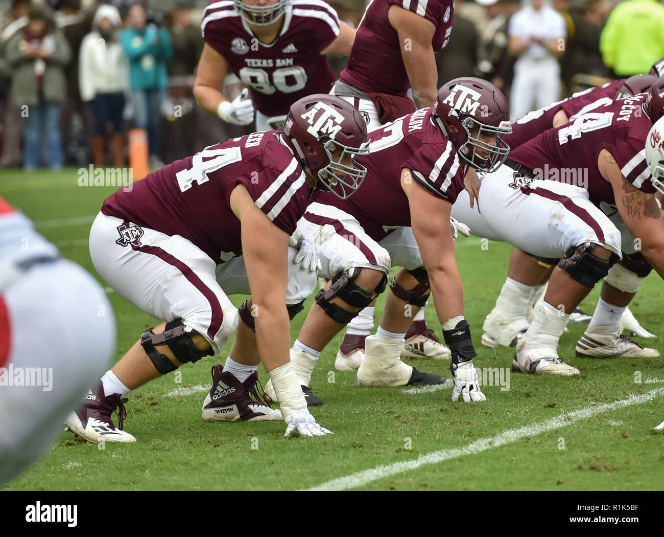 College Station, TX, USA. 10th Nov, 2018. Texas A&M lineman, Ryan ...