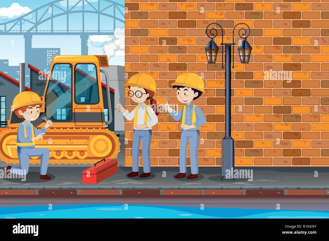 Engineer fixing cart at factory illustration Stock Vector Image & Art ...