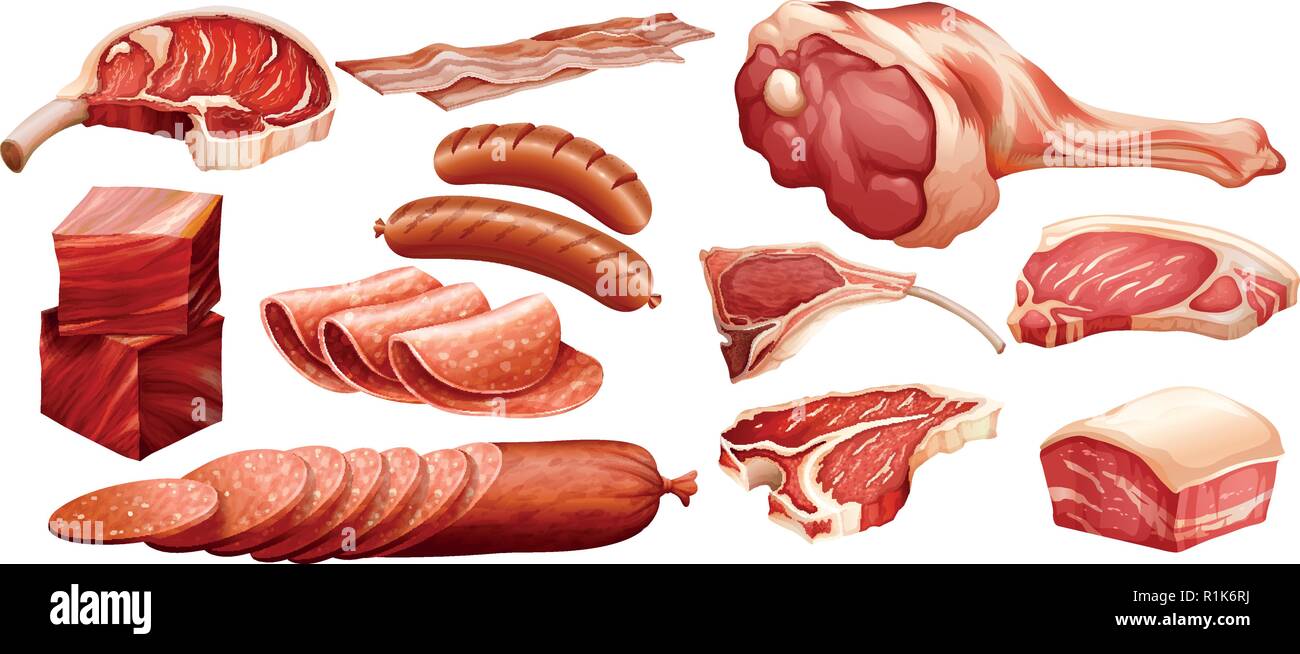 Set of different meats illustration Stock Vector Image & Art - Alamy